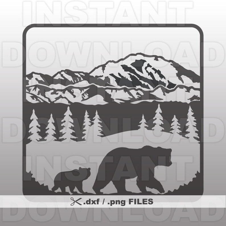 Bear and Bear Cub DXF Filemountain Scene Dxf-commercial & - Etsy