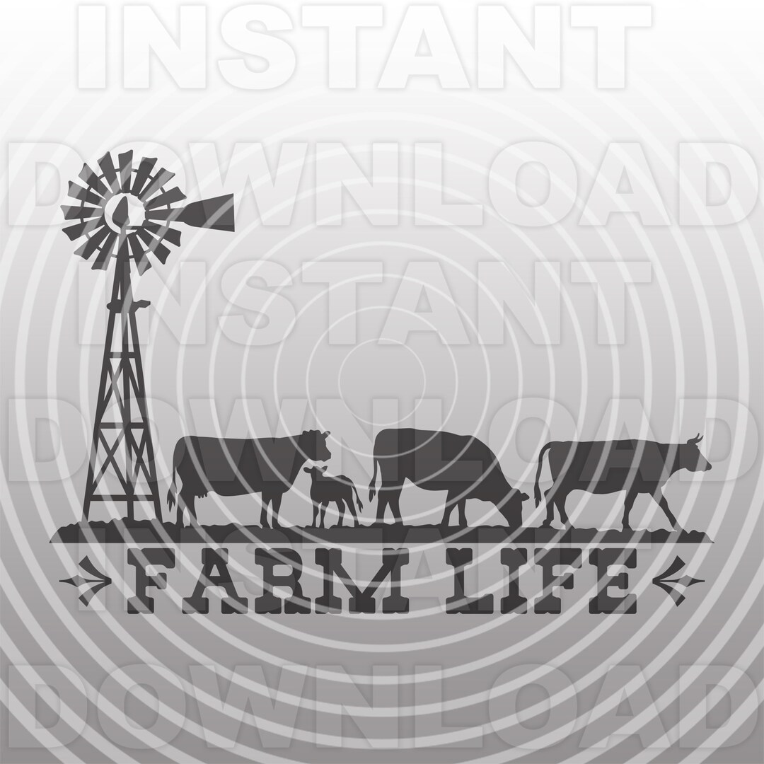 Farm Life Cattle Scene With Windmill SVG File,farmhouse SVG -vector ...