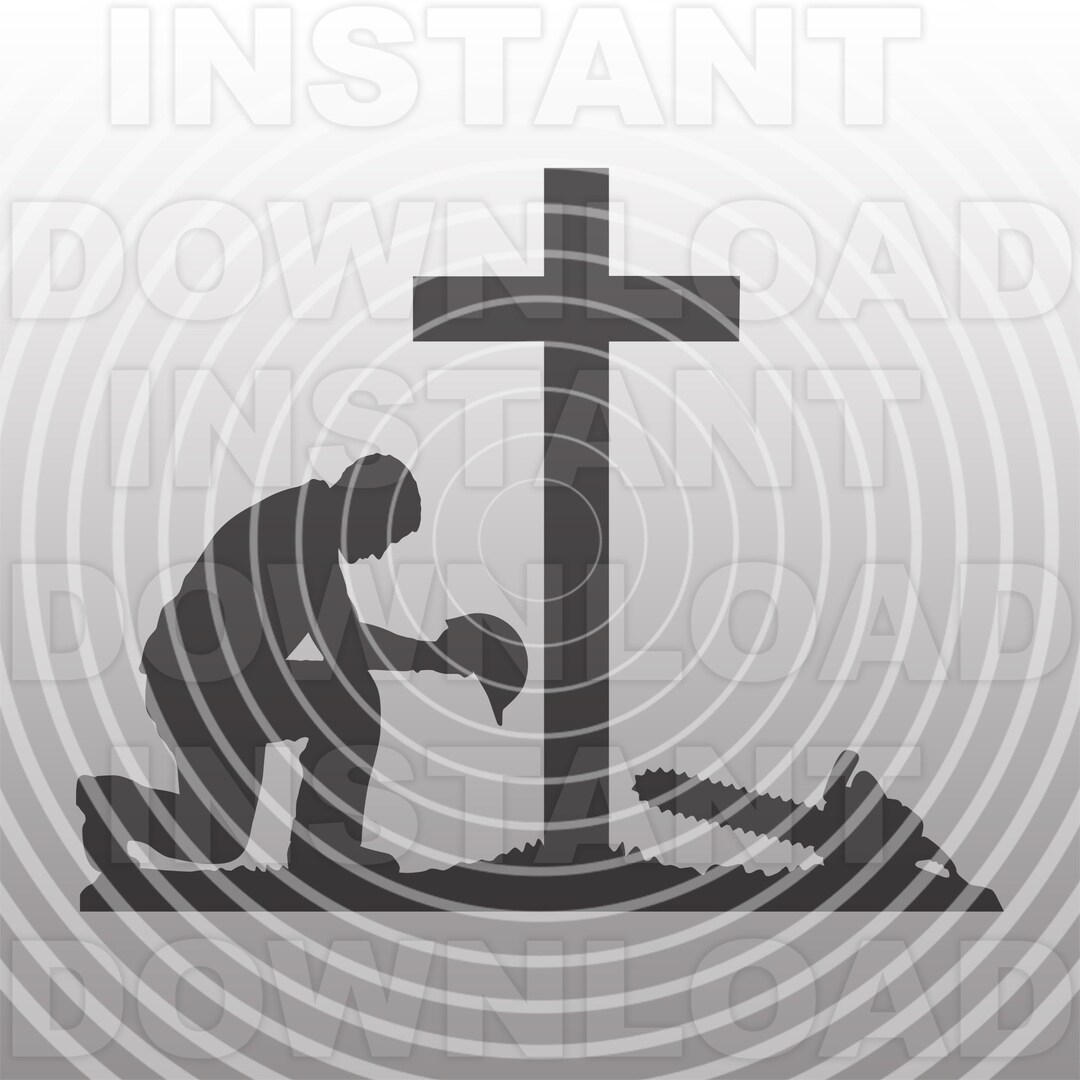 Logger Kneeling Praying at Memorial Cross SVG File,tree Cutter SVG ...