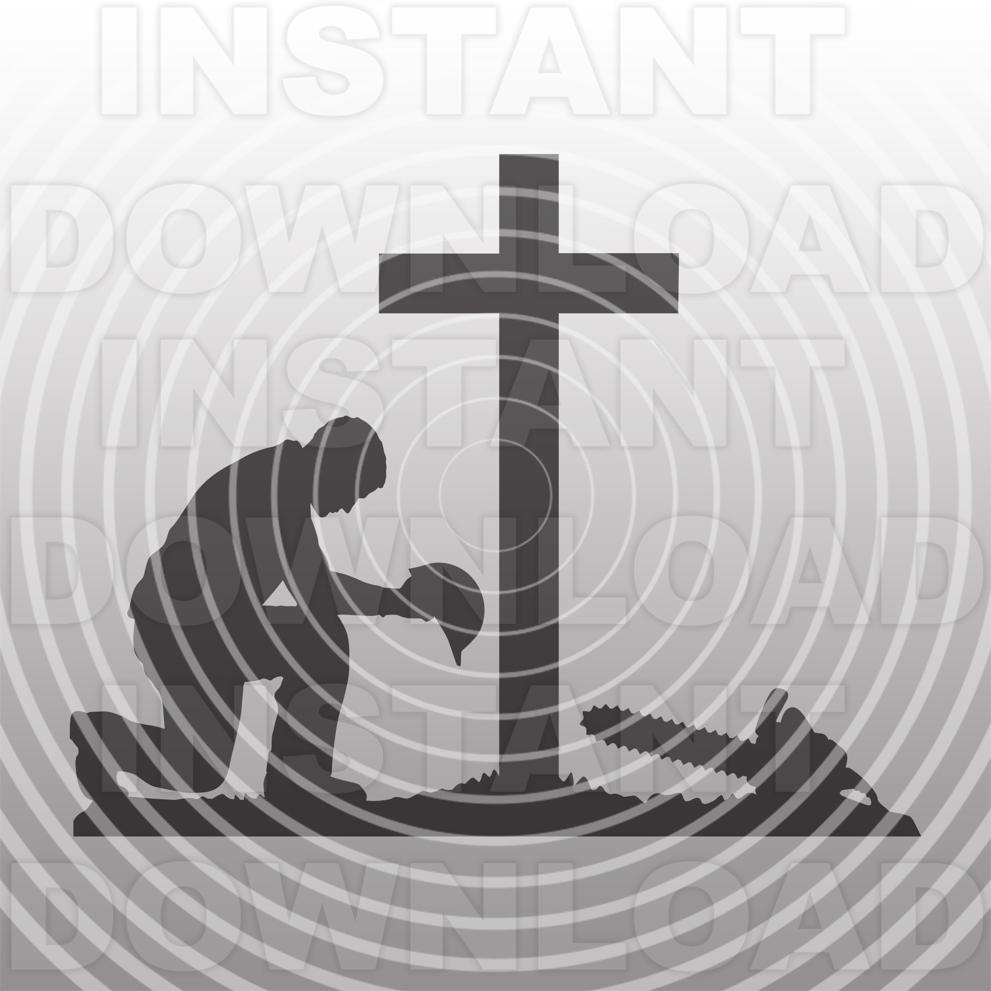 Logger Kneeling Praying at Memorial Cross SVG File,tree Cutter SVG ...