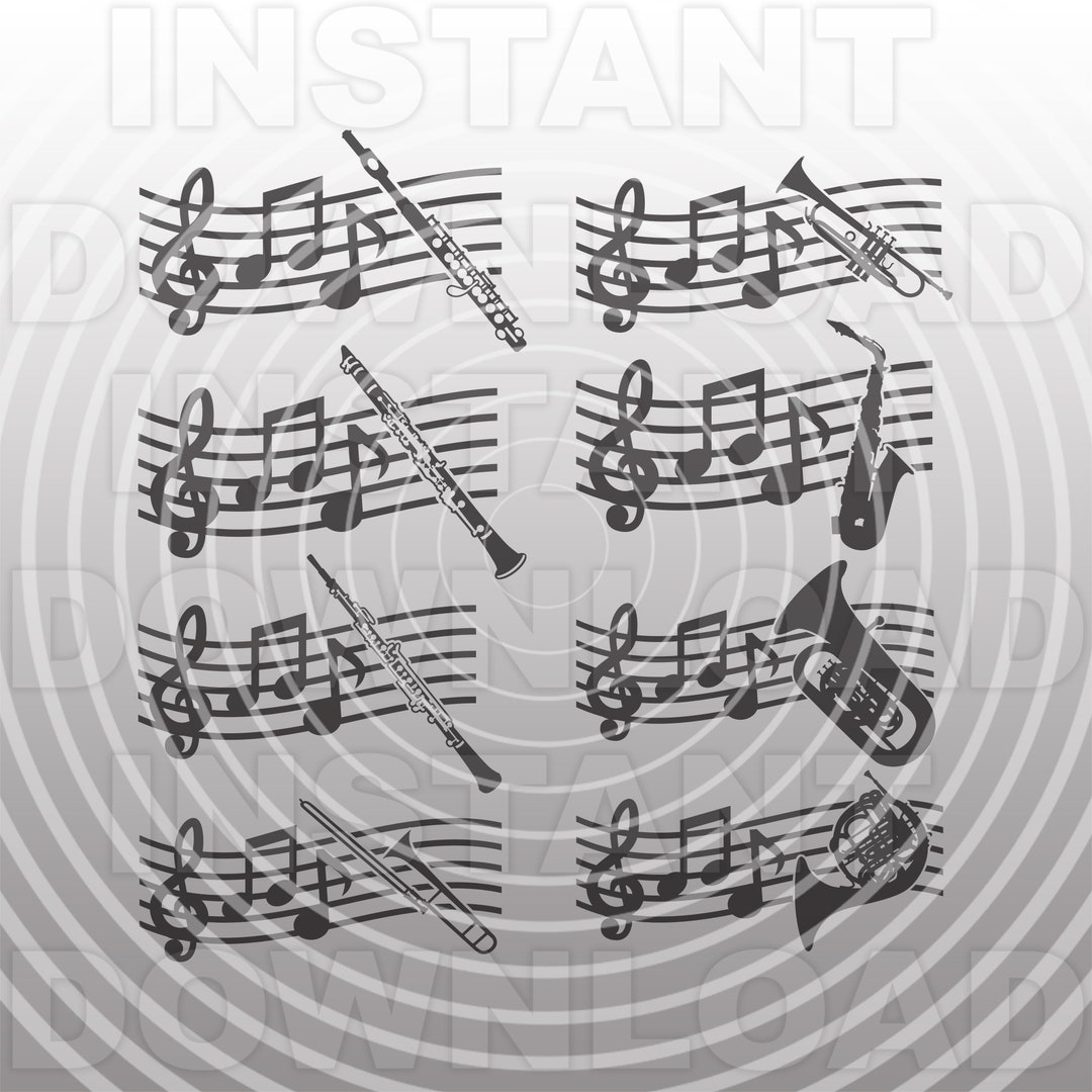 Musical Instruments With Music Notes SVG Bundle,marching Band SVG ...