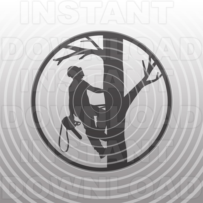 Tree Cutter Climbing Tree With Chainsaw Within Circle SVG File -vector ...