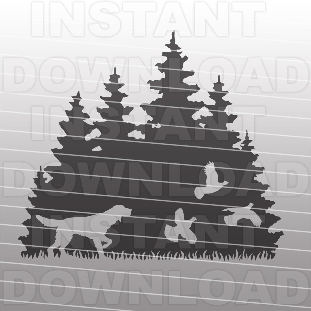 Grouse Hunting Forest Scene With English Setter Bird Dog Pointing SVG ...