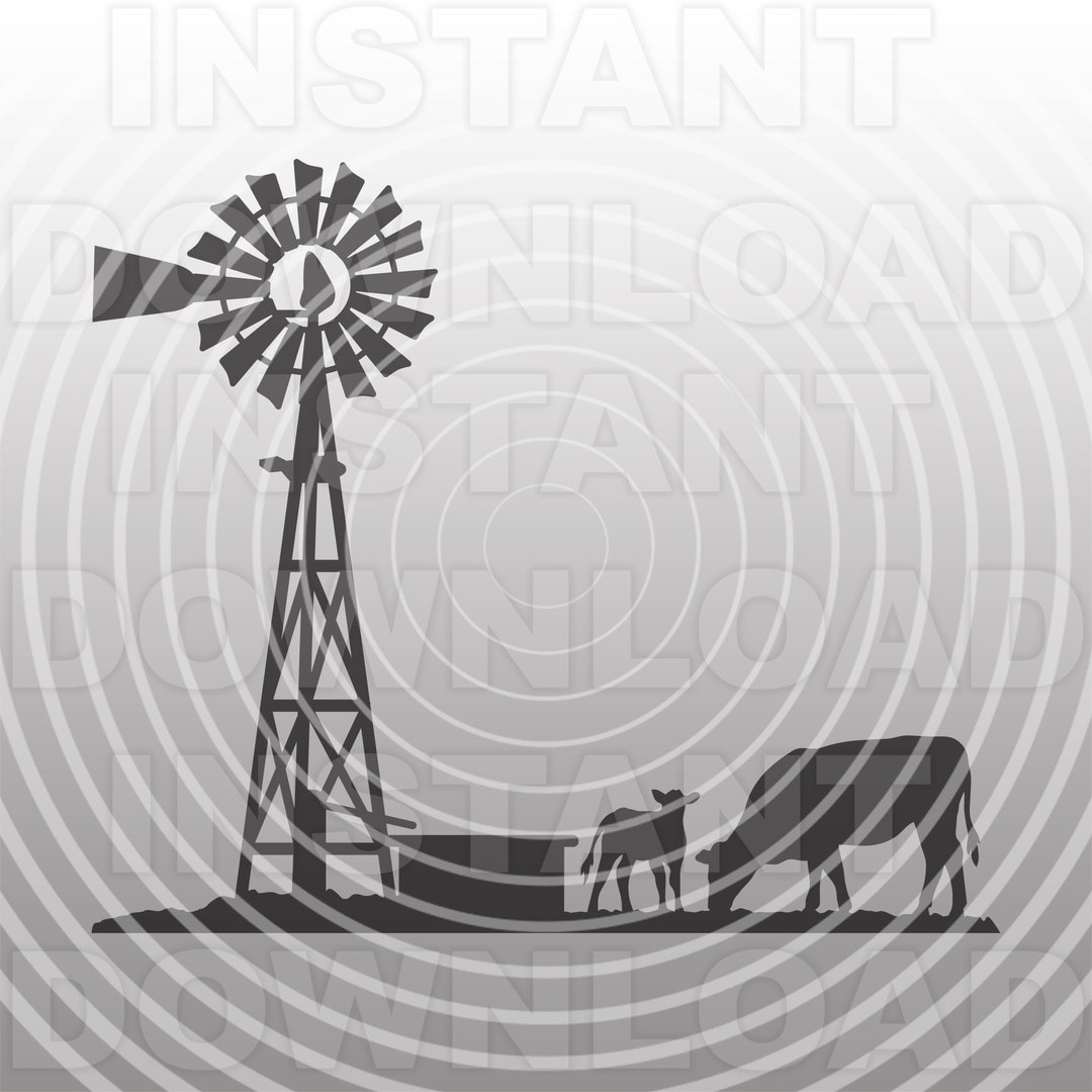 Farm Scene With Cattle and Windmill SVG File,farming SVG -vector Art ...
