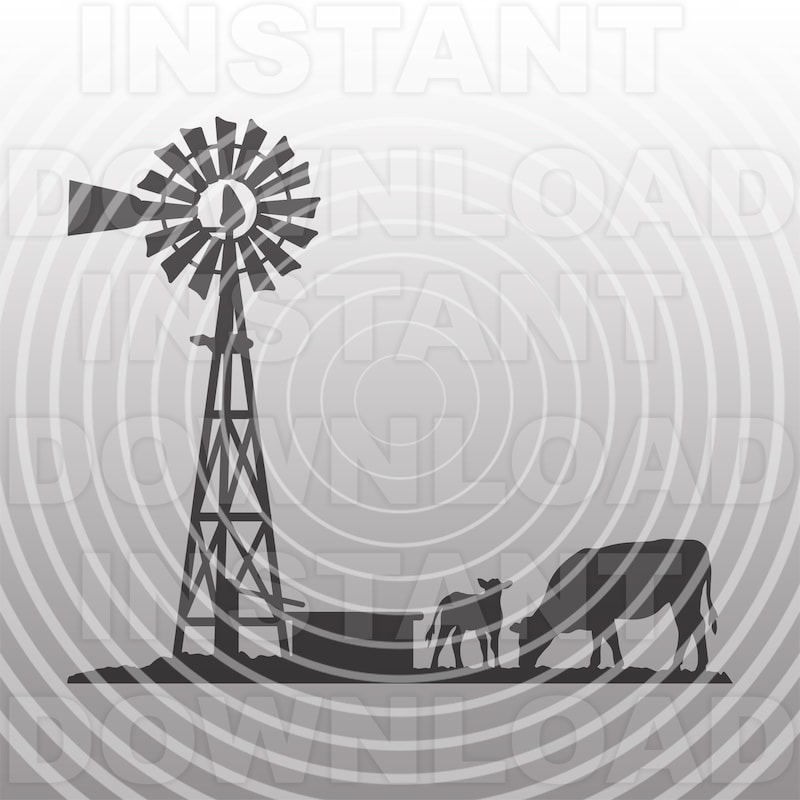 Cattle With Windmills Svg - Etsy