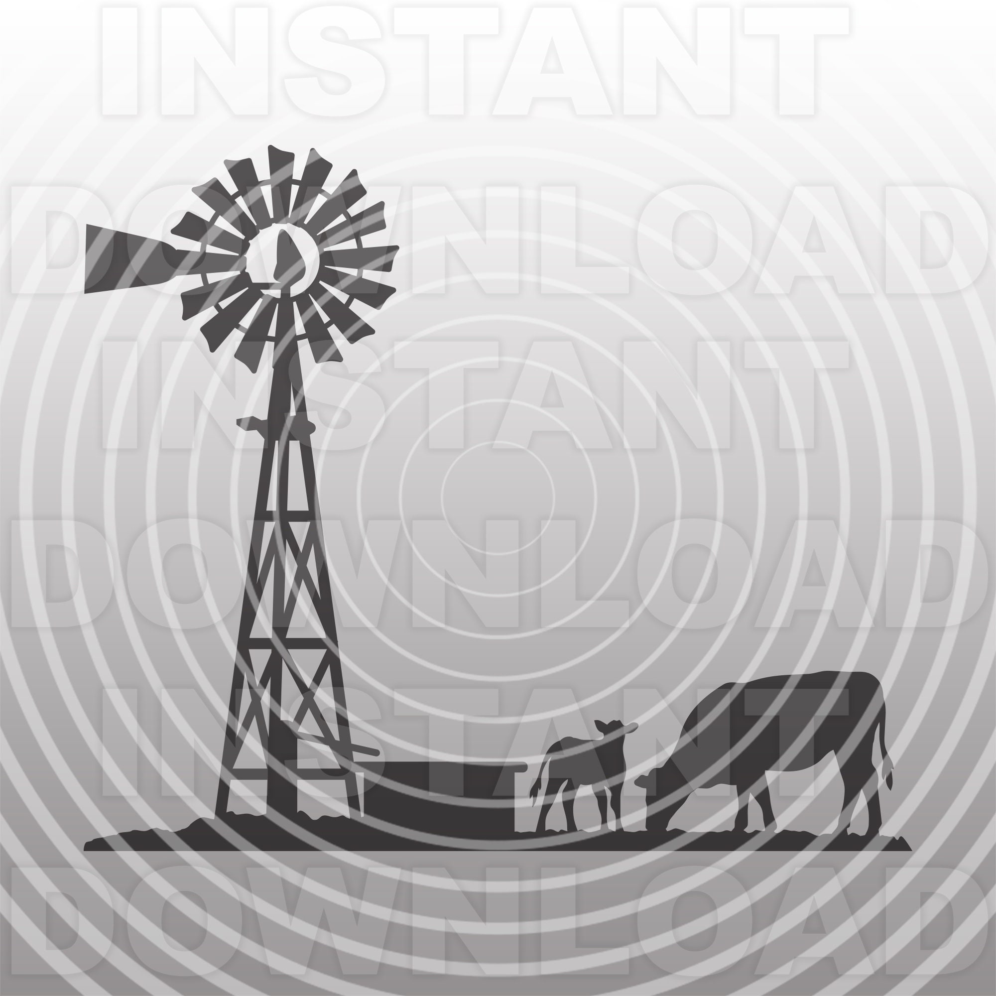 Farm Windmill Silhouette