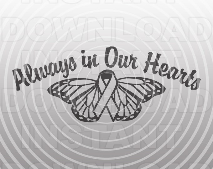 Memorial Ribbon SVG in Loving Memory Rose Butterfly Design | Awareness ...