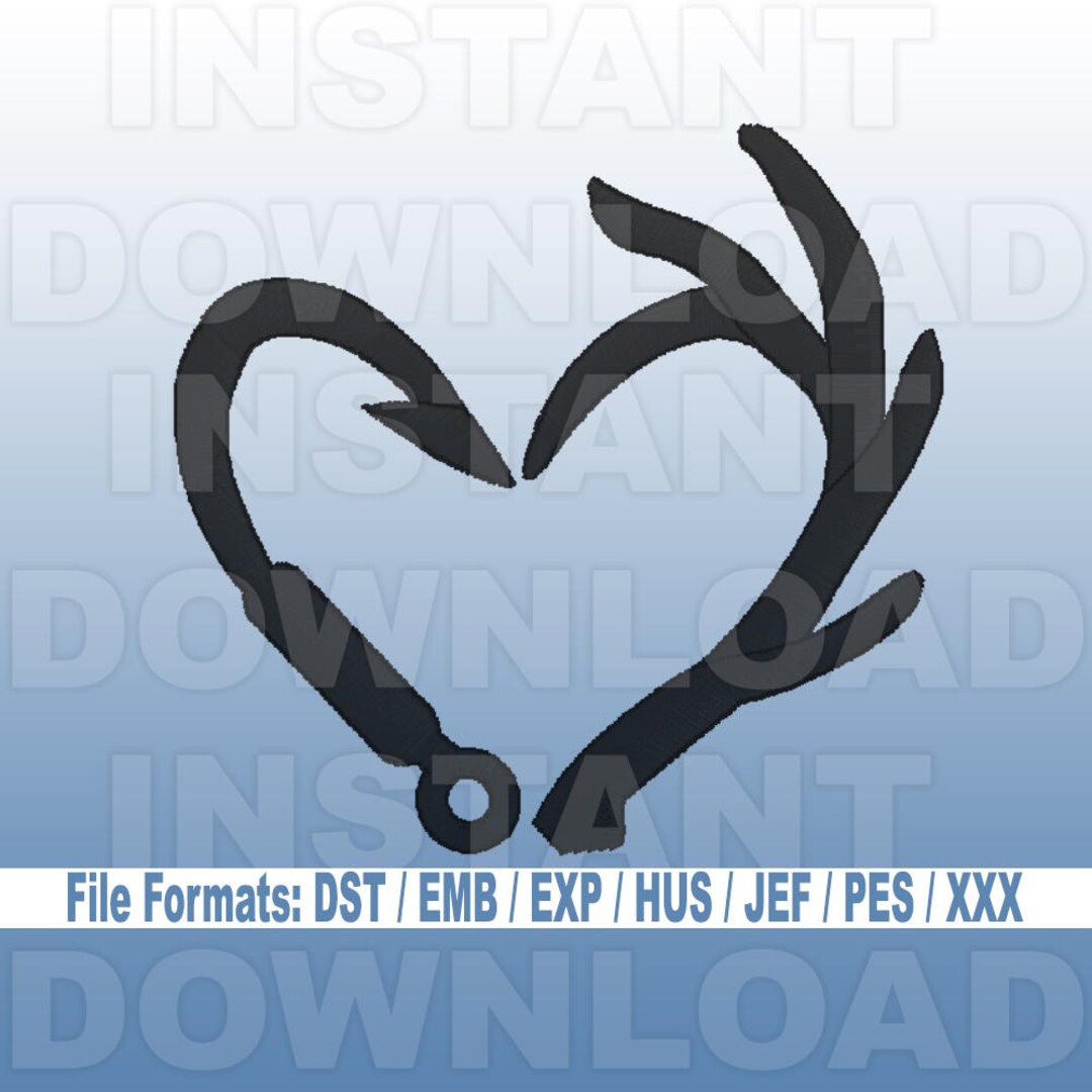 Hunting Fishing Deer Antler Fish Hook Embroidery Design Instant ...