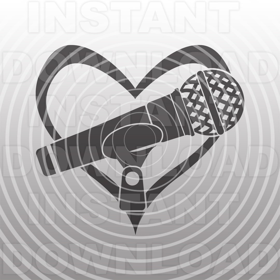 Micrófono con corazón SVG archivo, Karaoke svg, Cantante SVG, Coro SVG ...