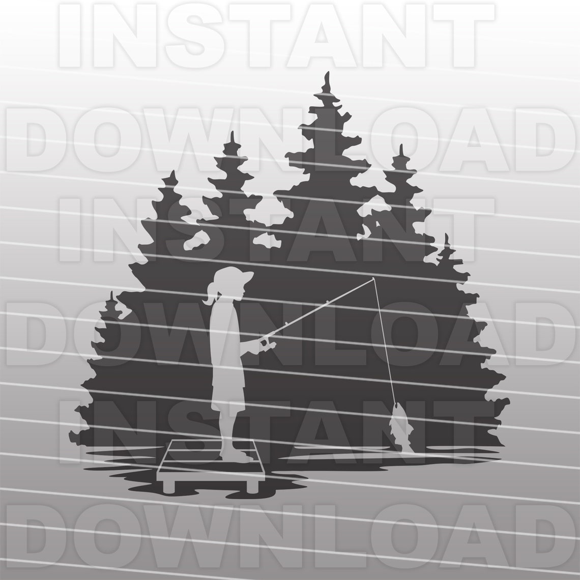 Little Girl Fishing SVG Filefishing Girl Svggirl Holding - Etsy