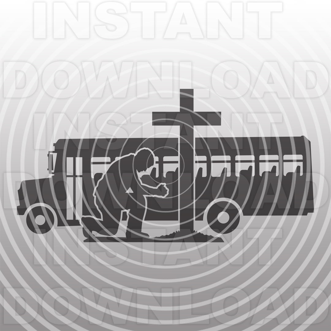 Male School Bus Driver Kneeling Praying at Memorial Cross SVG File ...