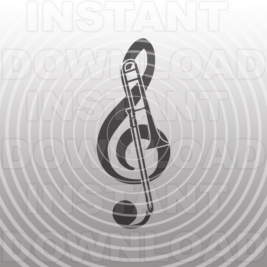 Trombone With Treble Clef SVG File,marching Band Svg,trombone Player ...