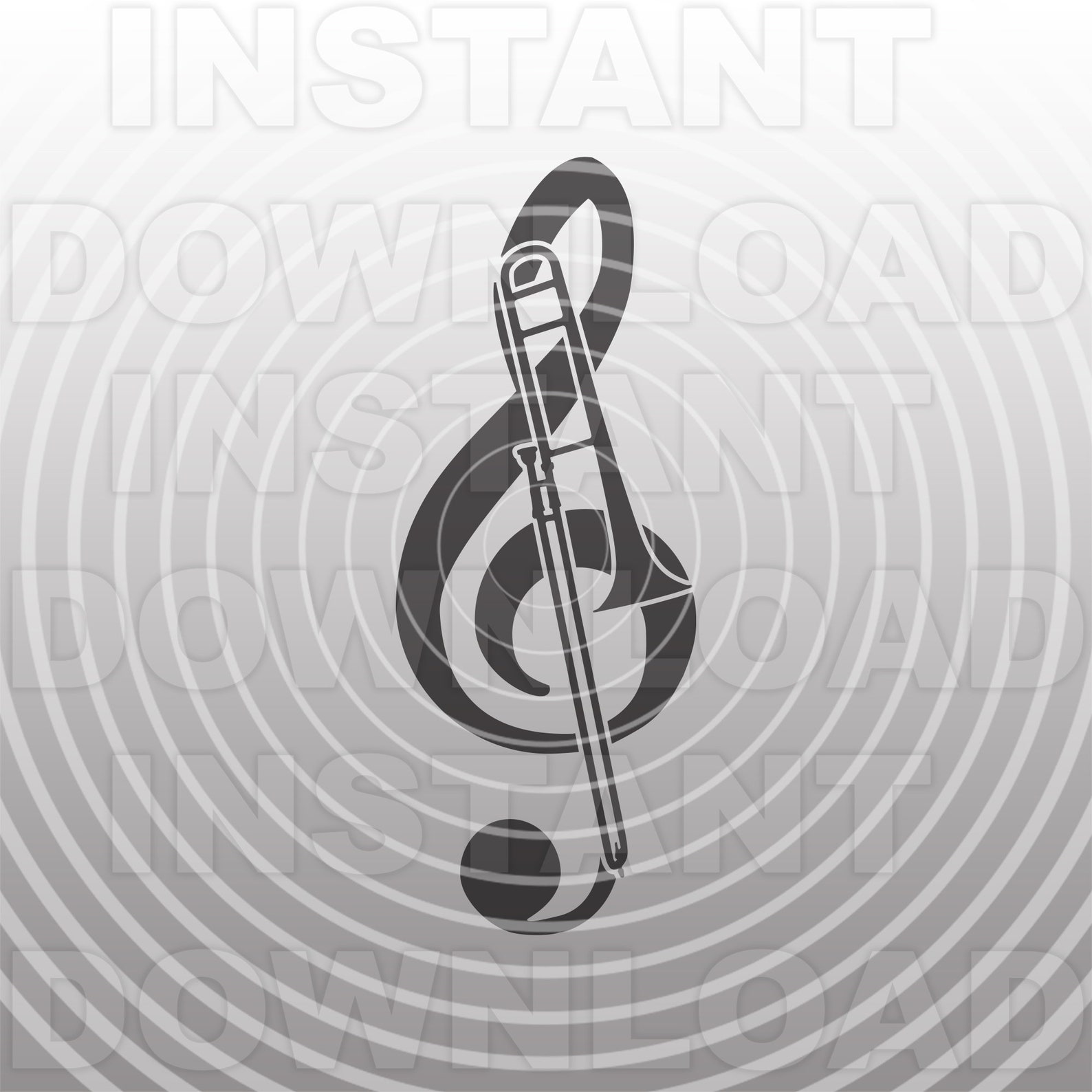 Trombone With Treble Clef SVG File,marching Band Svg,trombone Player ...