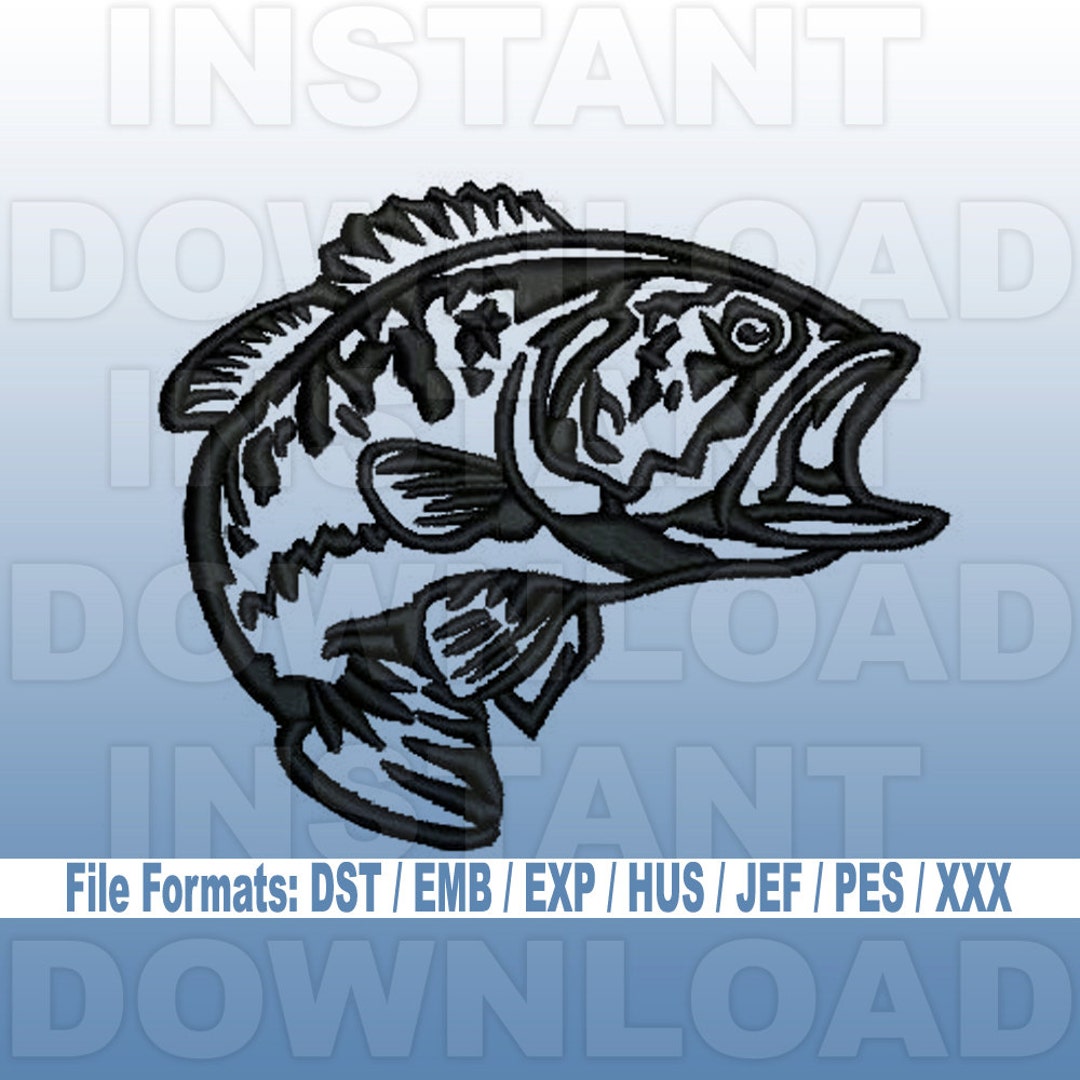Bass Fishing Machine Embroidery Design - Filled Stitch -4X4 Hoop- PES ...
