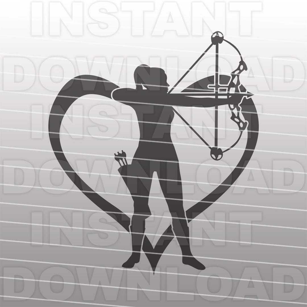 Female Woman Girl Bowhunter With Heart SVG File,girl With Compound Bow ...