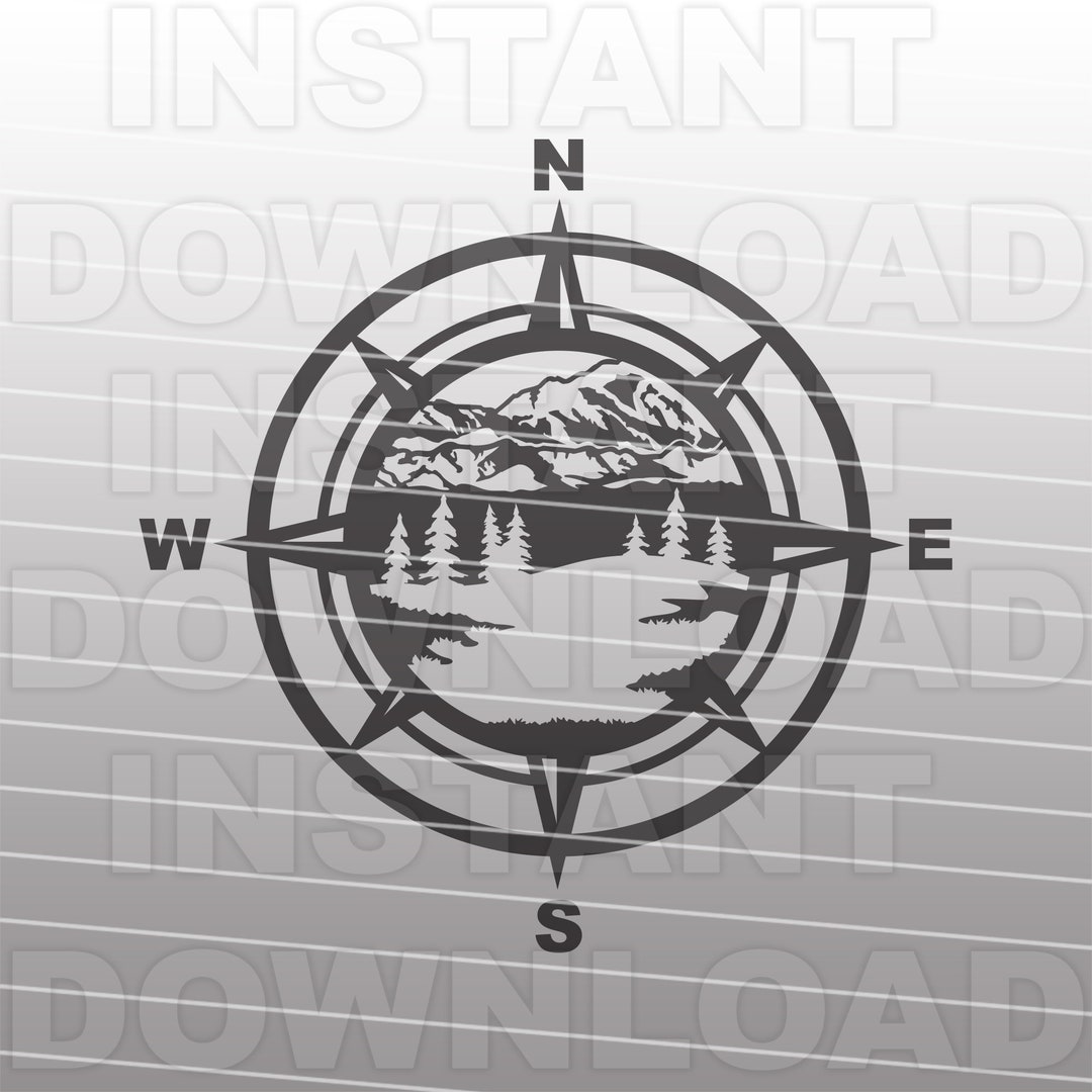 Compass Round Mountain Scene SVG File,mountain Frame Svg,mountain ...