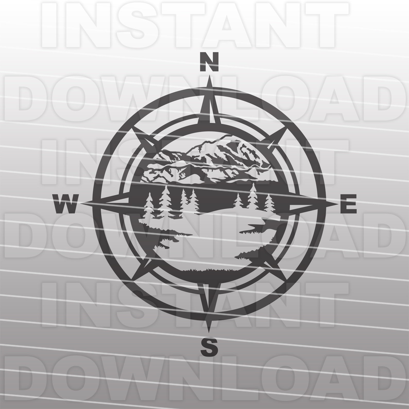 Compass Round Mountain Scene SVG Filemountain Frame - Etsy