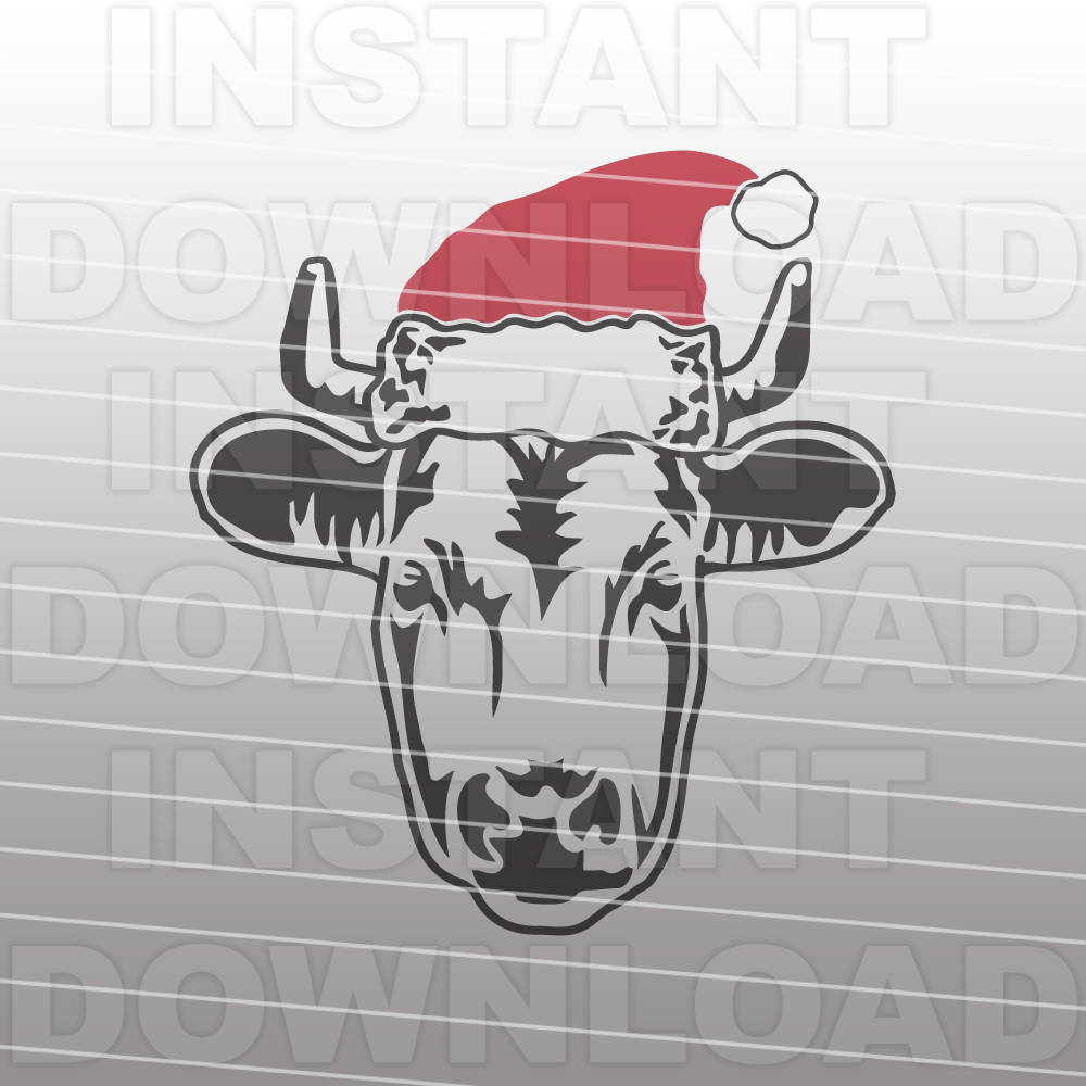 Country Christmas SVG Filecow With Santa Hat Svgstock Show | Etsy