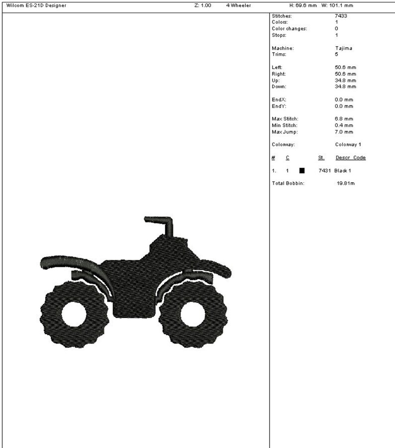 Four Wheeler Machine Embroidery Design Filled Stitch 4X4 - Etsy