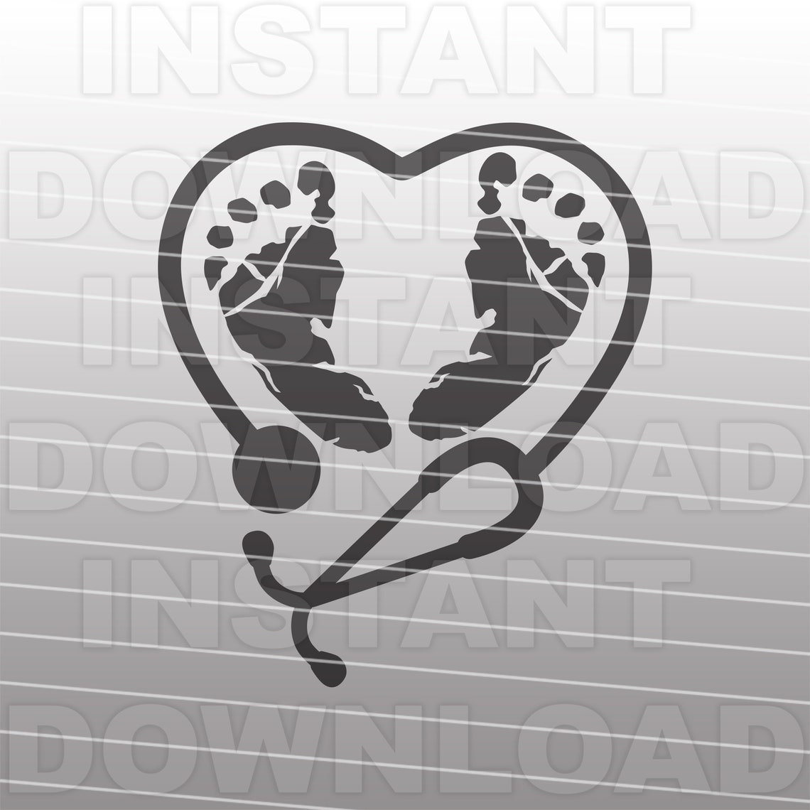 OB-GYN Nurse SVG File,stethoscope Heart With Baby Foot Prints Svg ...