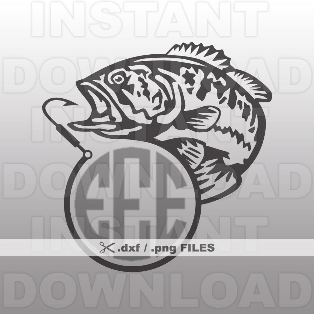 Fishing DXF File - Fish Hook Monogram DXF File - Bass DXF -commercial ...