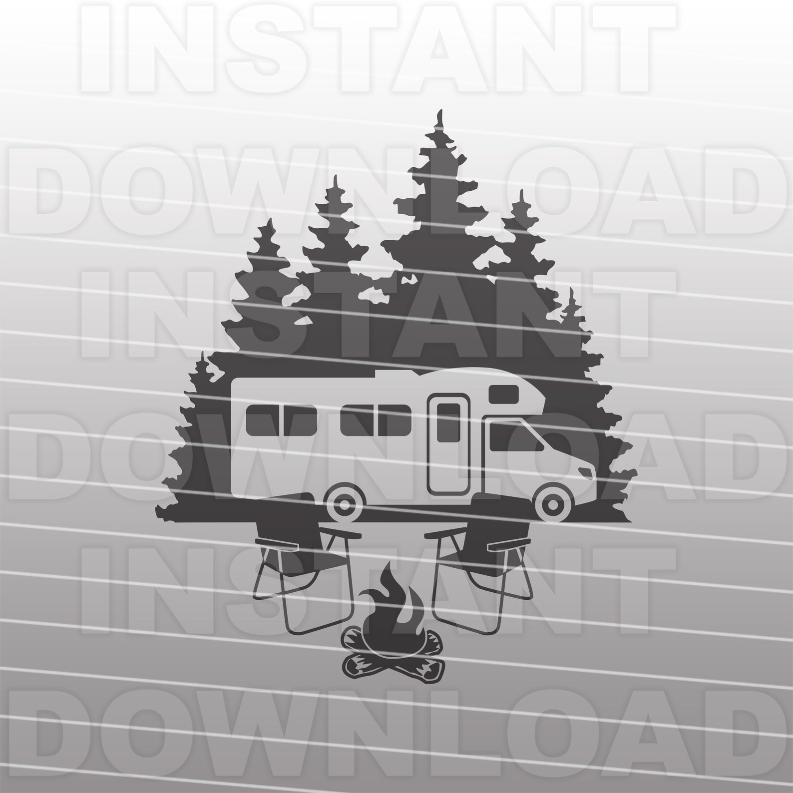 Class C Motorhome Camper With Campfire Svg File Vector Art Etsy