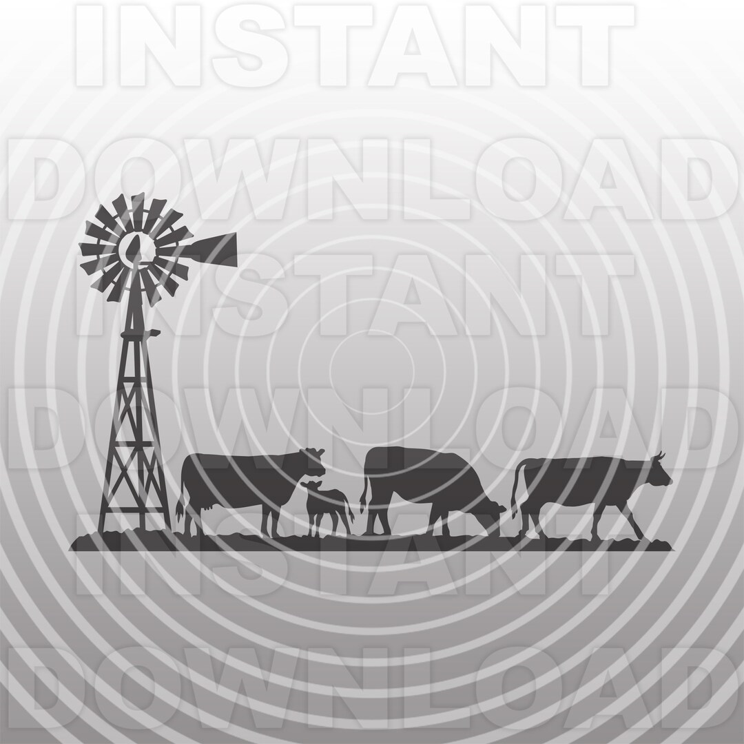 Cattle Ranching Scene With Windmill SVG File,rancher SVG -vector Clip ...