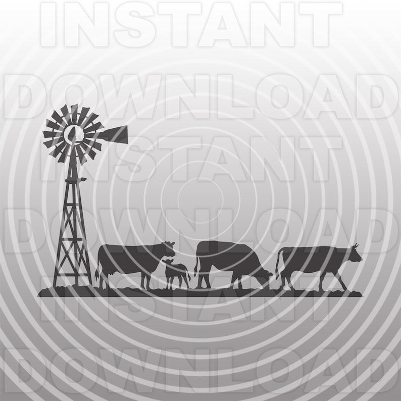 Cattle Ranching Scene With Windmill SVG File,rancher SVG -vector Clip ...