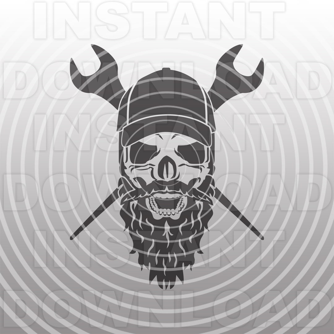 Ironworker Skull With Hat and Beard SVG File,spud Wrench Svg,union SVG ...