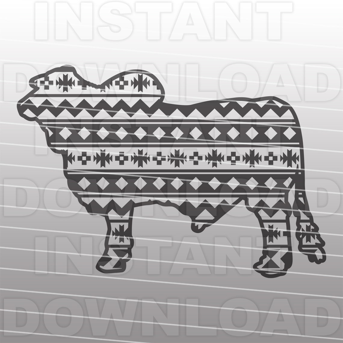 Brahman Bull With Southwest Aztec Pattern SVG Filecattle - Etsy