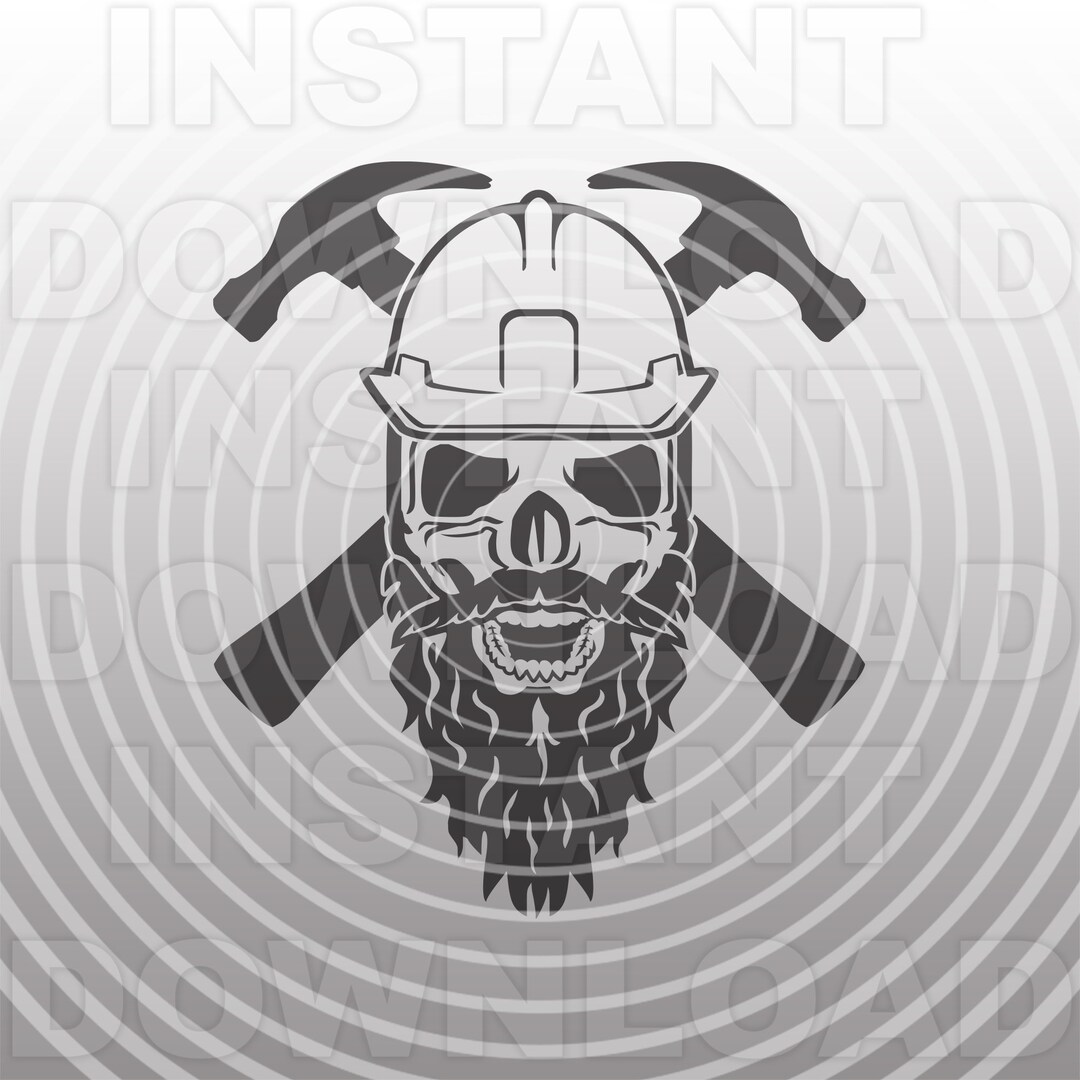 Carpenter Skull With Hard Hat and Beard SVG File,handyman Svg -vector ...