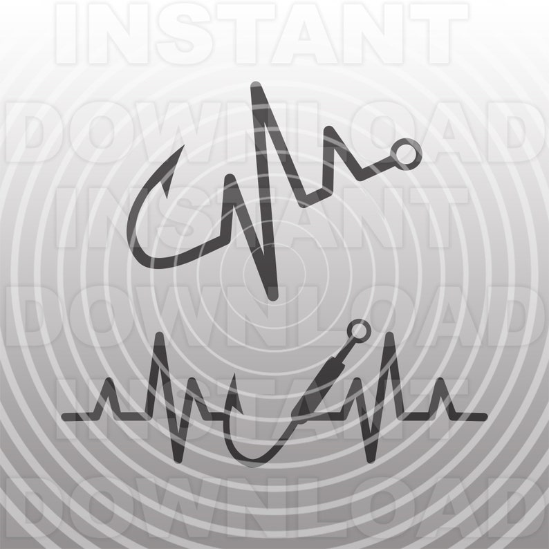 Fisherman Fish Hook EKG Heartbeat Pulse SVG File -vector Art Commercial ...