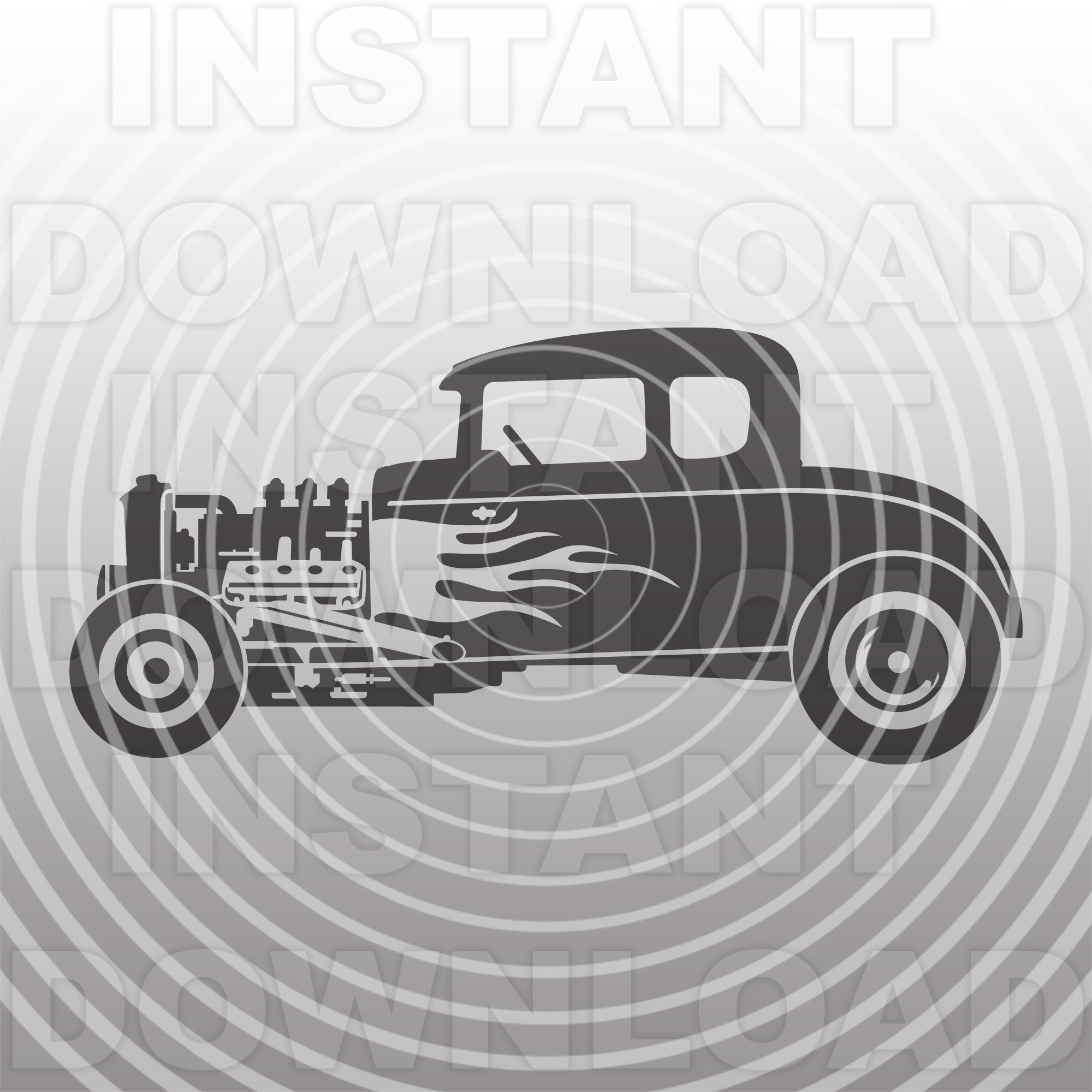 Hot Rod With Flames SVG File,classic Car Svg,retro Car Svg,roadster Svg ...