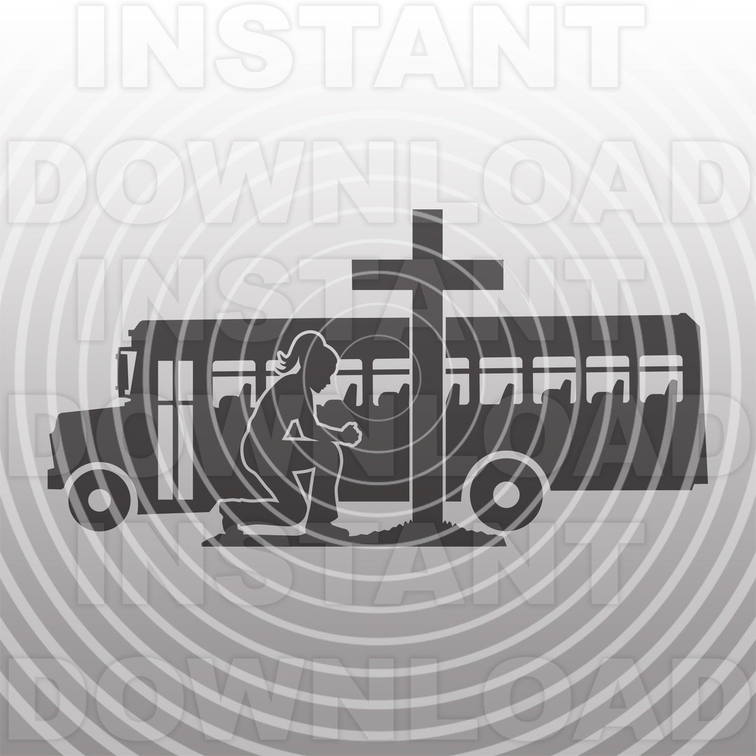 Female School Bus Driver Kneeling Praying at Memorial Cross SVG File ...