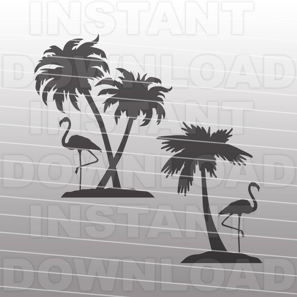 Flamingo Palm Trees SVG File,beach Scene SVG File - Commercial ...