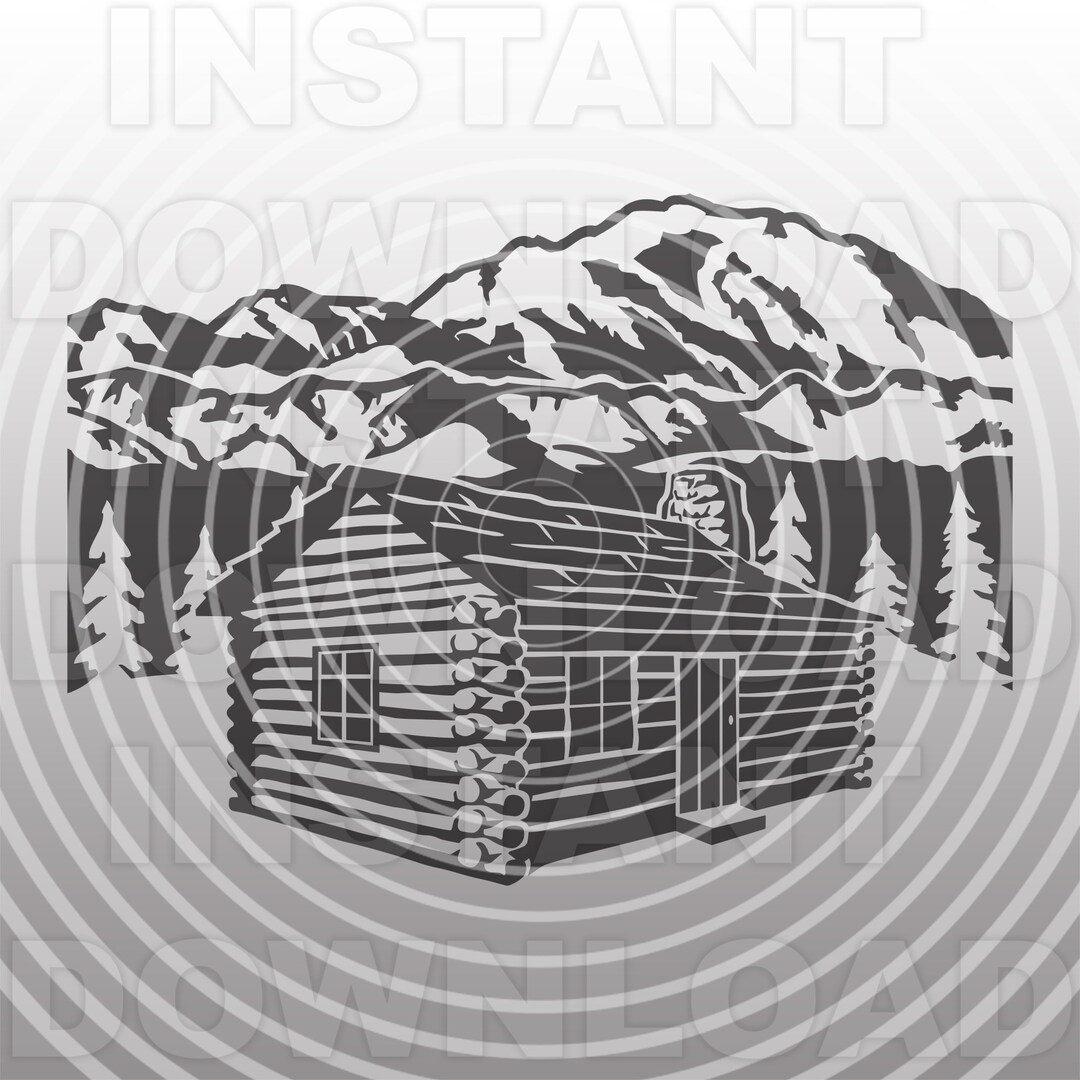 Rustic Log Cabin Mountain Scene SVG File,hunting Lodge Svg,mountains ...