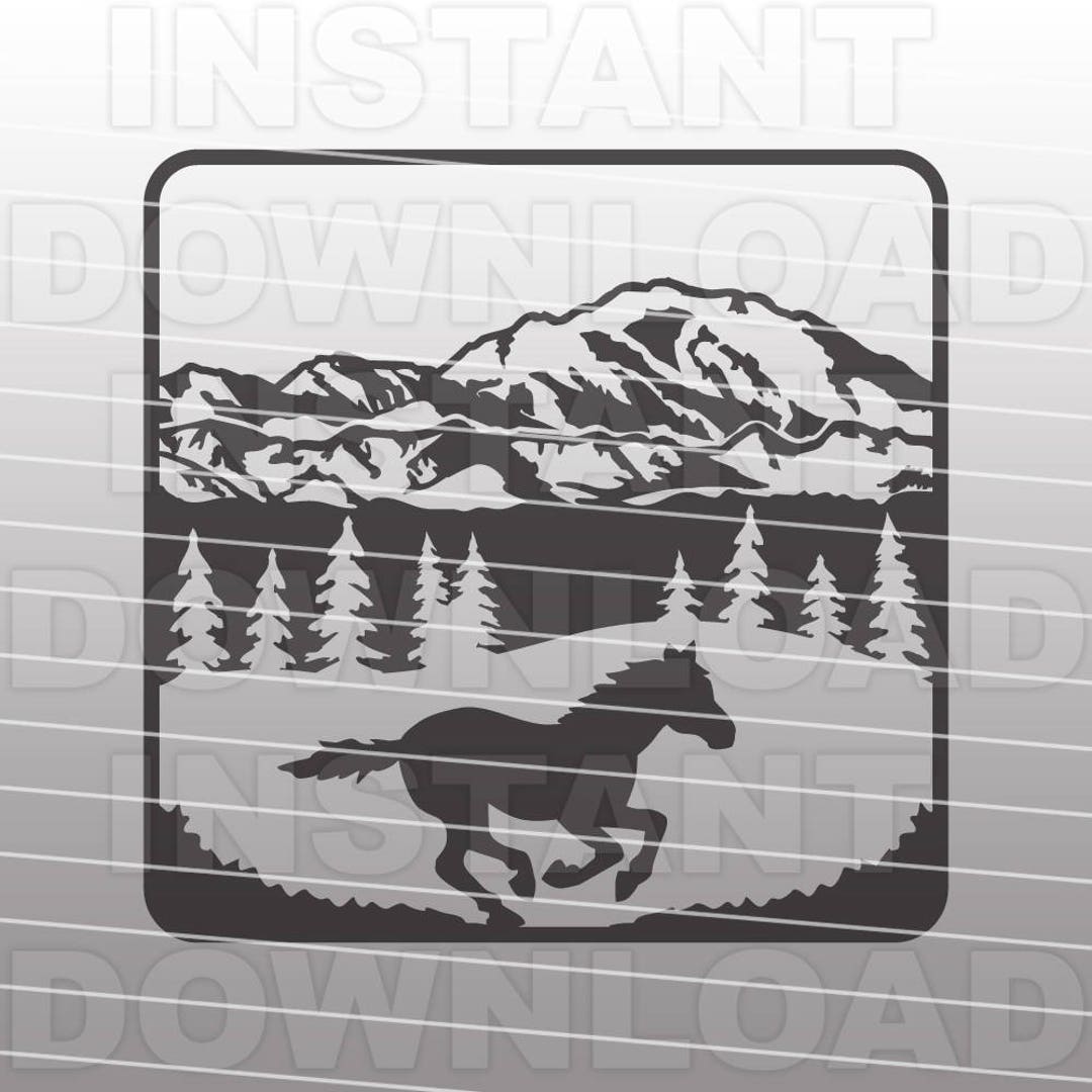 Mustang Running SVG File,western Rustic Mountain Scene SVG File -vector ...