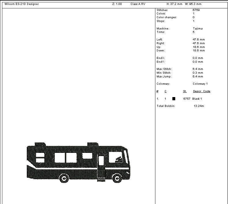 Class A Motorhome RV Camper Machine Embroidery Design -filled Stitch ...