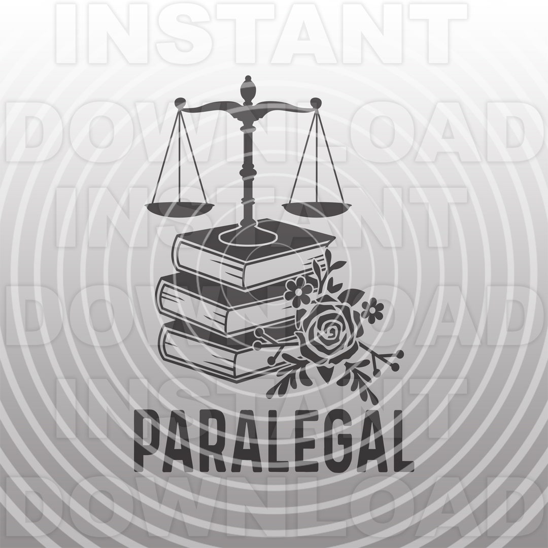Paralegal Scales of Justice With Stack of Law Books and Flowers SVG ...