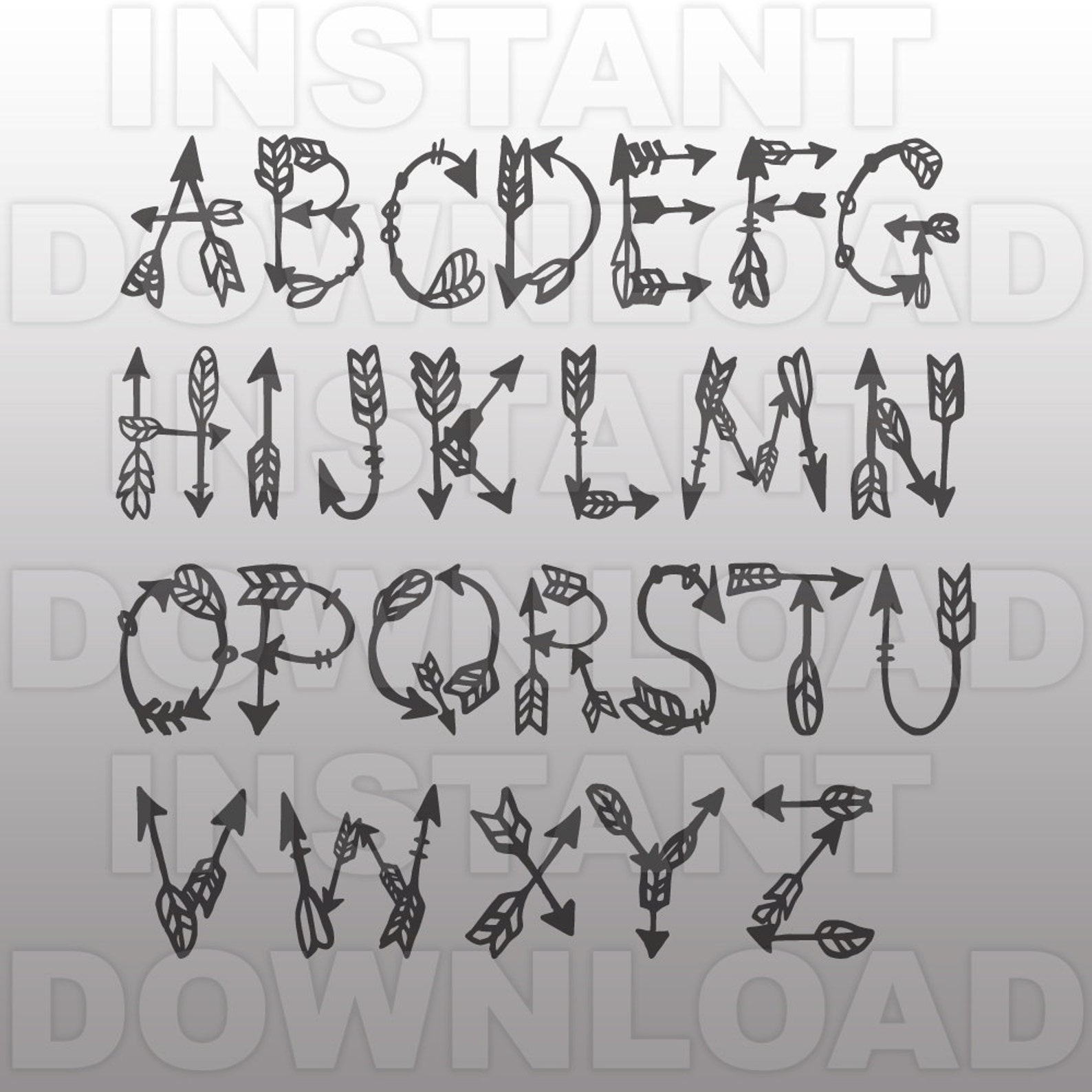 Arrow Font SVG File - Tribal Arrows Alphabet SVG File - Letters SVG ...