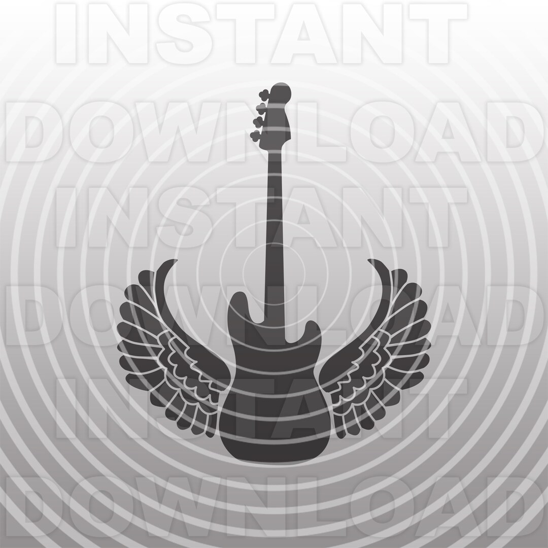 Bass Guitar With Wings SVG File,rock Music SVG -vector Art Commercial ...