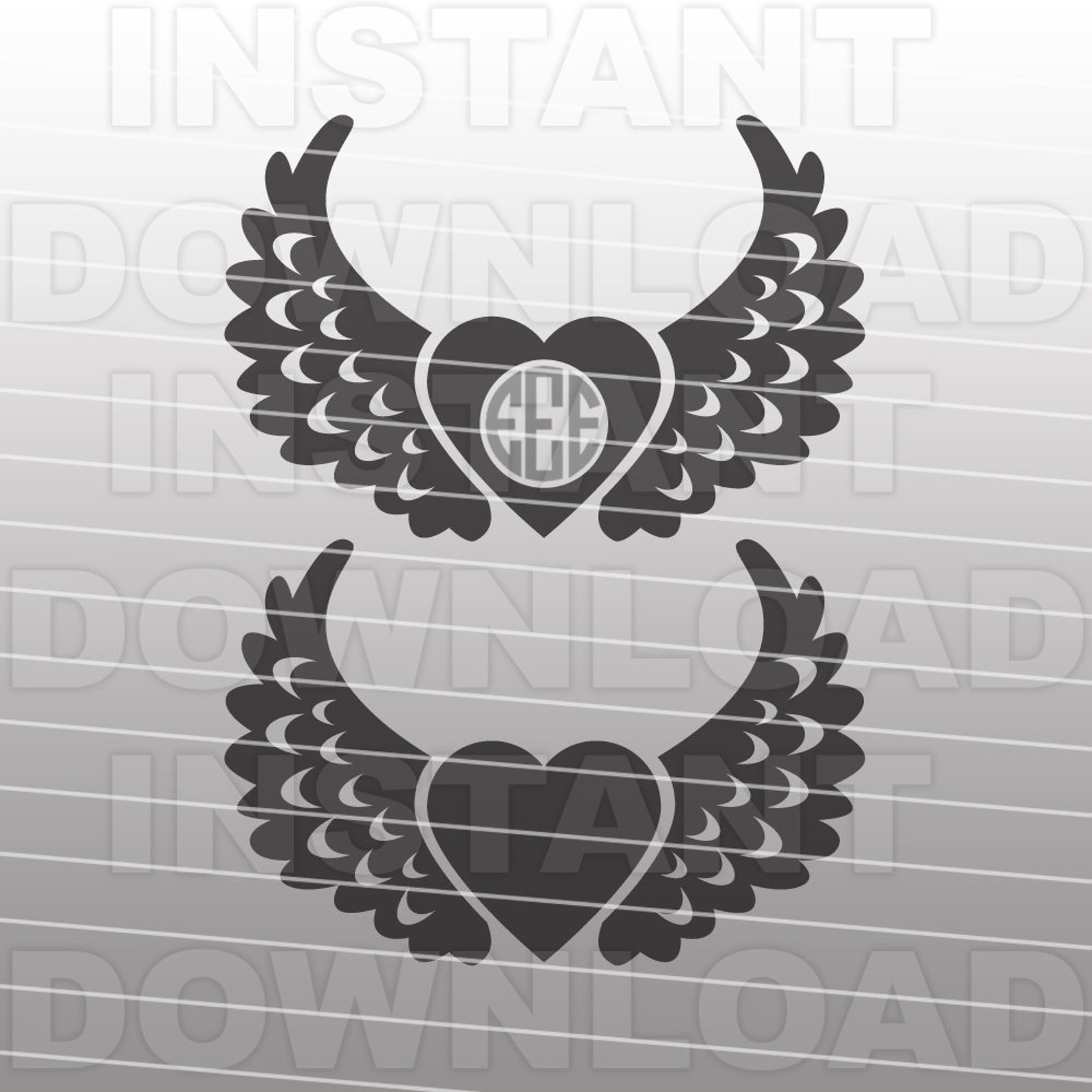Angel Wings Heart Monogram-svg File Cutting Template-clip Art | Etsy
