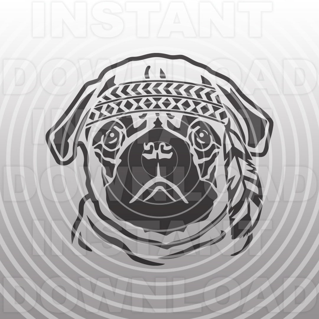 Pug SVG File,hippie Pug Svg,pug Face Svg -vector Art Commercial ...