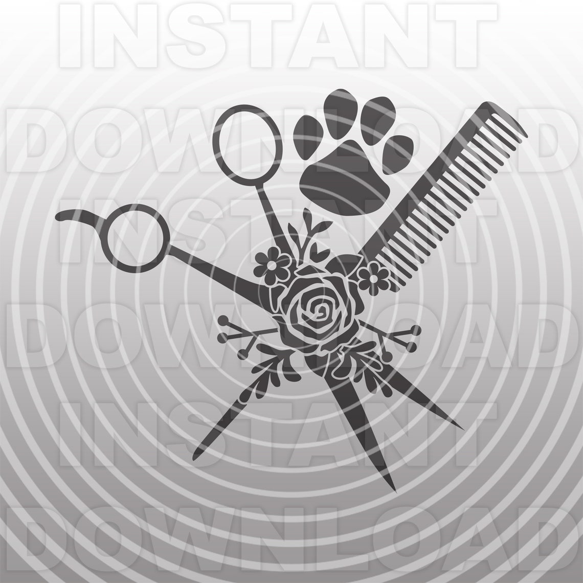 Dog Groomer Svg,dog Grooming Floral Scissors Paw Print SVG -vector Clip ...