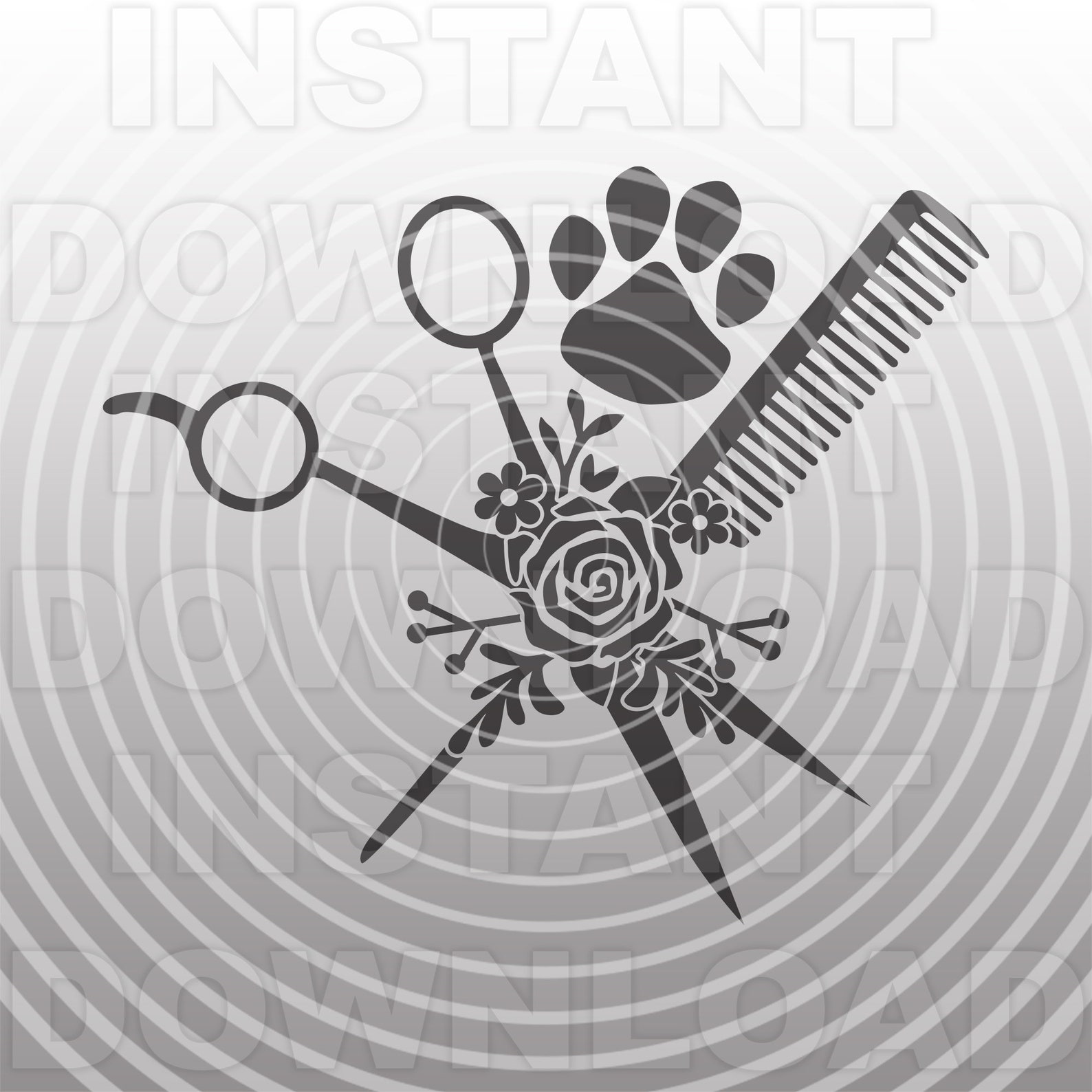 Dog Groomer Svg,dog Grooming Floral Scissors Paw Print SVG -vector Clip ...