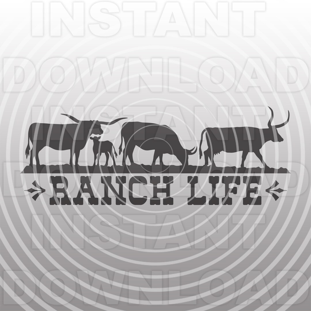 Ranch Life With Texas Longhorn Cattle Scene SVG File -vector Clipart ...