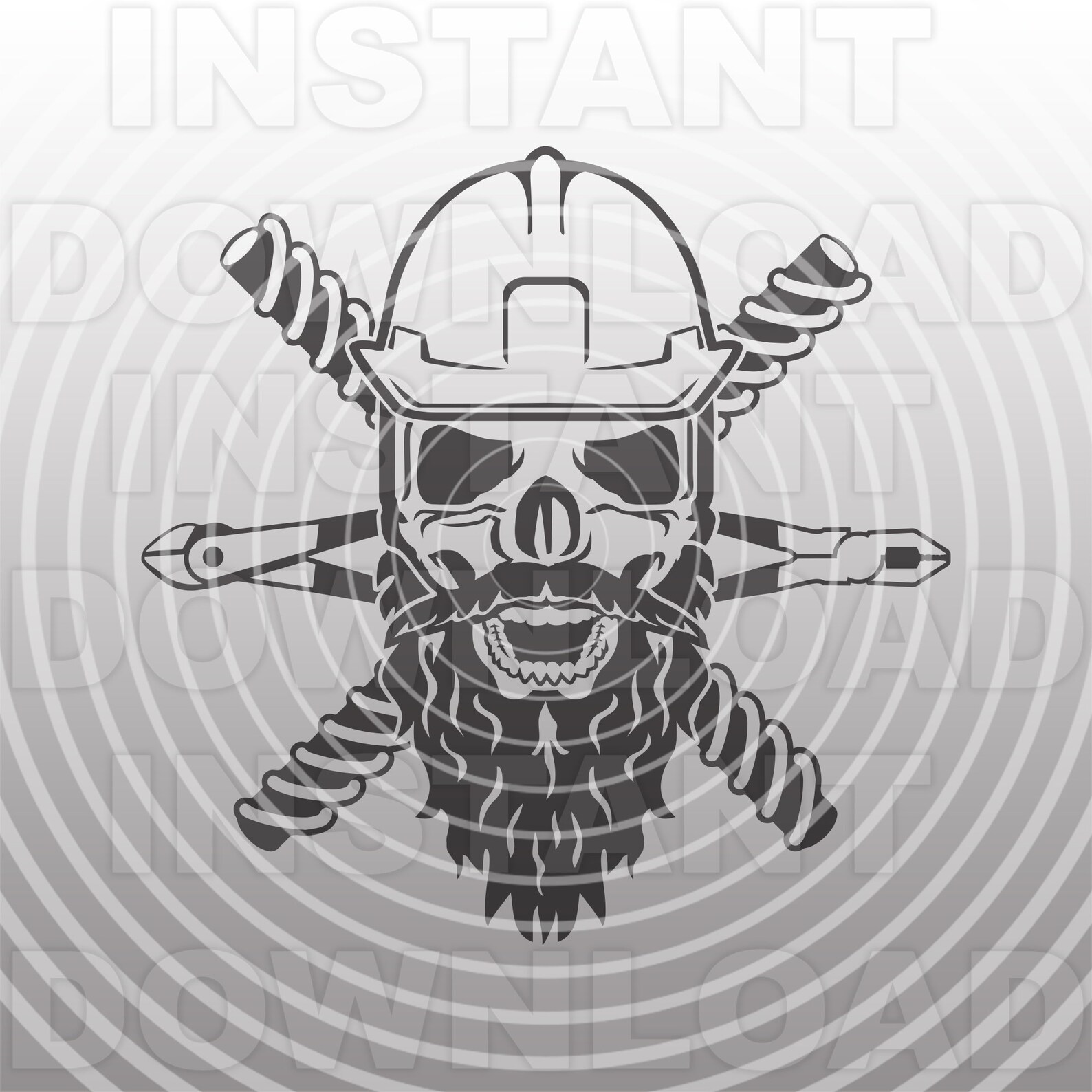 Ironworker Rodbuster Skull With Beard and Hard Hat SVG File,rebar ...