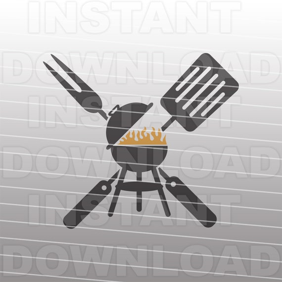BBQ Grill With Fork Spatula SVG Filebarbecue Svggrilling | Etsy