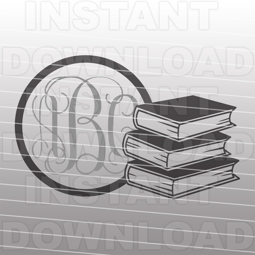 Stack of Books Circle Monogram Frame SVG File -commercial & Personal ...