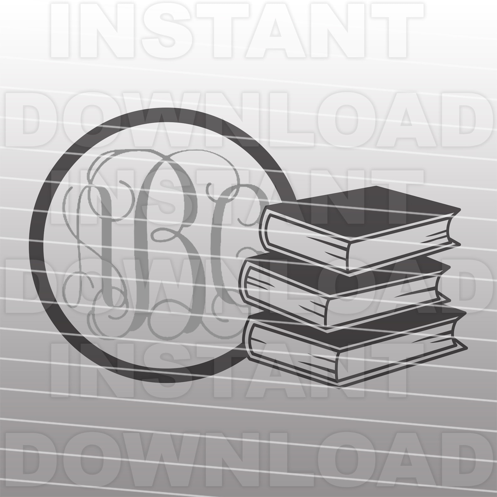 Stack of Books Circle Monogram Frame SVG File -commercial & Personal ...